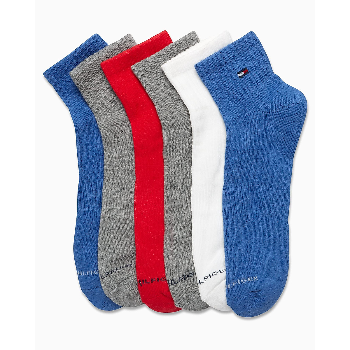 Tommy Hilfiger Men's Quarter Socks - 6 Pack Cushioned Men's Athletic Ankle Socks - Breathable Sports Socks for Men (7-12), Size 7-12, Assorted