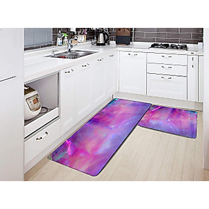 Musesh 2 Pieces Soft Kitchen Rugs,Holographic Background Light Reflection Rainbow Colors Pattern Magical Marbling Iridescent Effect Washable Long Kitchen Mat Set 17"X48"+17"X24" Rugs for Kitchen Floor