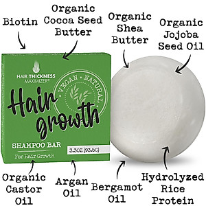 Hair Growth Shampoo Bar With Biotin, Rice Protein, Organic Jojoba. Eco Friendly, Vegan. Color Safe, pH Balanced. No Harsh Chemicals. Higher Concentration vs. Liquid