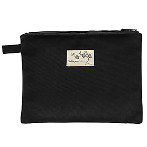 Enyuwlcm 100% Cotton Canvas Makeup Pouch with Zipper Simple Large Pencil Bag for Stationery Daily Necessities Black