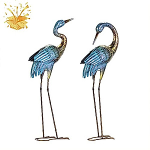 Natelf Garden Crane Statues Outdoor, Standing Blue Heron Decoy Sculptures, Metal Bird Yard Art for Lawn Patio Backyard Decoration(Set of 2)