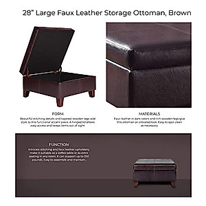 Homepop Home Decor |K2380-E155 | Luxury Large Faux Leather Square Storage Ottoman | Ottoman with Storage for Living Room & Bedroom, Distressed Brown