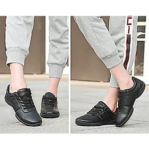 WUIWUIYU Boys Girls Women's Lace Up Aerobics Gymnastics School Cheerleading Dance Sport Shoes Training Sneakers Black Size 13.5