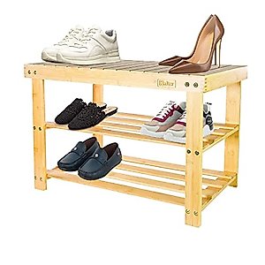 Halter 3 -Tier Bamboo Shoe Rack Bench, Natural Wooden Shoe Organizer, for Bedroom, Entryway, or Outdoor Storage (Natural)