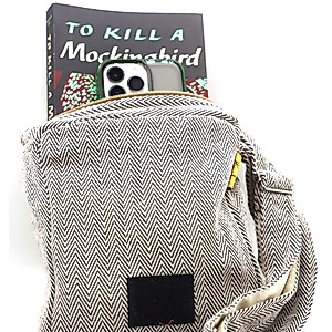 Himalaya Handmade Unique design Mushroom Embroidery Hemp Hobo Passport crossbody bag Festival Travel Bag 100% Himalaya Hemp FAIR TRADE Brown