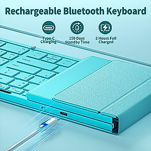 seenda Folding Keyboard with Number Pad, Portable Foldable Bluetooth Keyboard for Travel, Full-Size Rechargeable Keyboard for Laptop Tablet PC Smartphone Windows iOS Android - Green