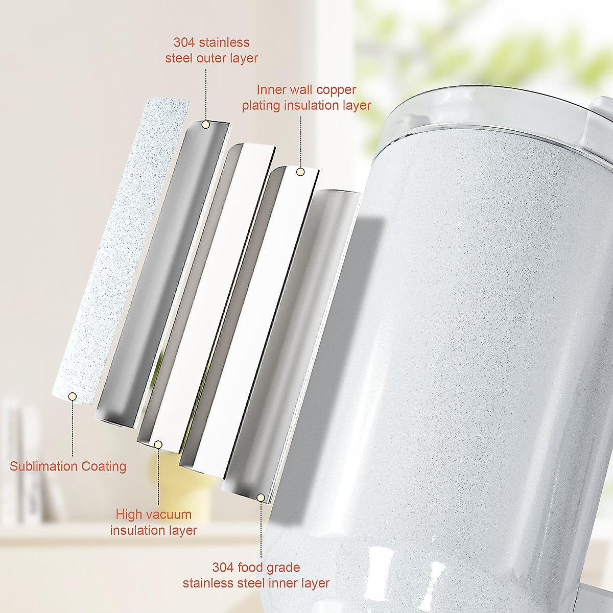 AGH 40 oz Sublimation Tumbler with Handle, 2 Pack Shimmer Glass Cups with Straw and Lid, Sublimation White Tumblers Blanks