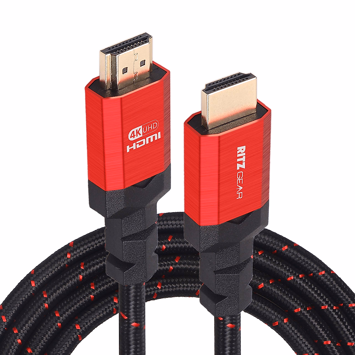 Ritz Gear 4K HDMI 2.0 Cable 12 ft. [3 Pack] 18 Gbps Ultra High Speed Braided Nylon Cord & Gold Connectors - 4K@60Hz/UHD/3D/2160p/1080p/ARC & Ethernet. Compatible with UHD TV/Monitor/PC/PS5/Xbox