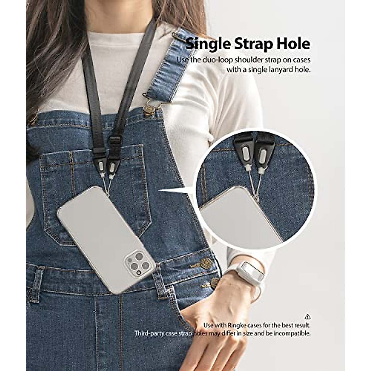 Ringke Shoulder Strap [Phone Lanyard] Designed for Camera Strap and Phone Strap, Adjustable Sturdy Universal Crossbody Strap Compatible with Camera and Phone Case - Black