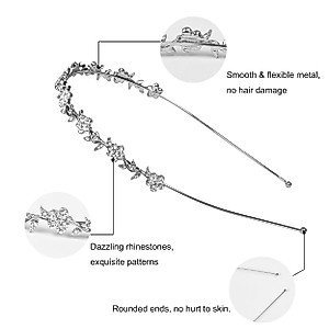 WOVOWOVO 4 Pcs Rhinestone Headbands for Women Silver Bridal Headband Crystal Flower Girl Headpiece Flower Leaf Tiara Crown Head Band Wedding Hair Accessories for Girls