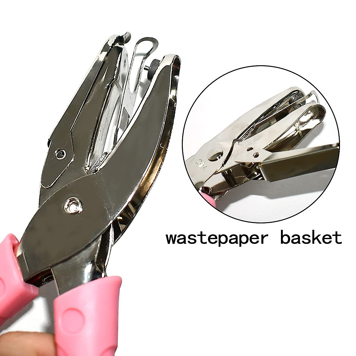 Handheld Hole Paper Punch Puncher for Craft Paper Tags Clothing Ticket DIY Scrapbook Tool, with Pink Soft Handheld Grip (Small Circle 1/16 inch)