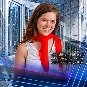 Skeleteen Chiffon Head Neck Scarf - Red Classic Retro Sheer Square Head Scarves Handkerchiefs Handbag Ties for Women and Girls