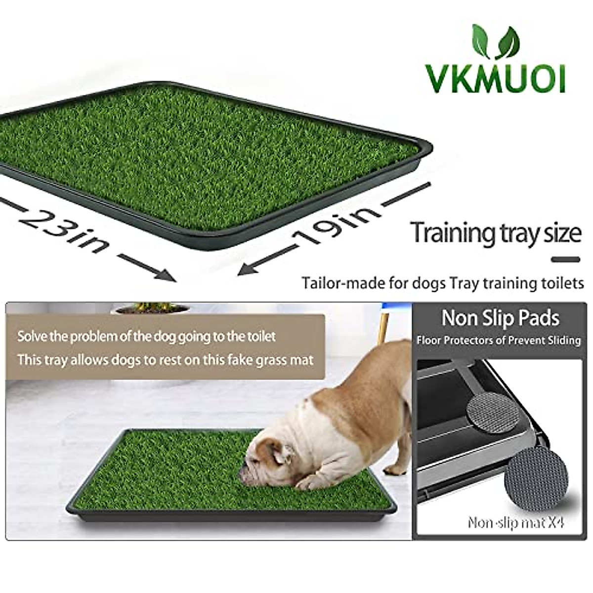 VKMUOI 19 x 23 in Dog Grass Pad with Tray Pet Training Pads with Tray Reusable Fake Grass for Dog to Pee on Dog Litter Box-Indoor/Outdoor Dog Potty Tray with Pee Pads