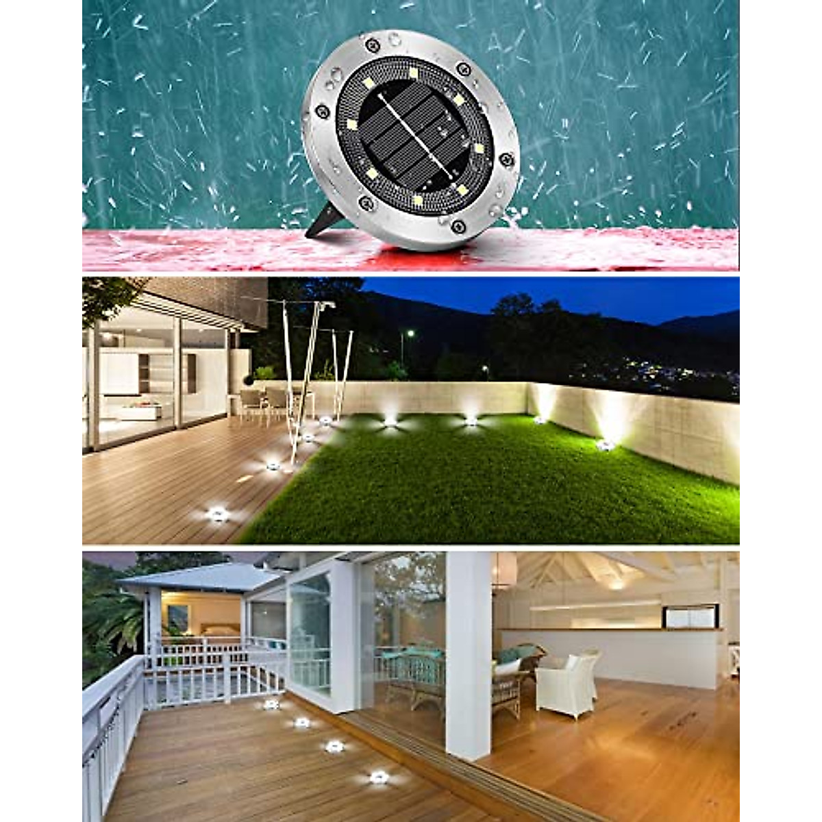 Carpdiem Solar Ground Lights,6 Packs New 8Led Flat Solar Disk Lights Outdoor Waterproof, Solar Puck Lights In-Ground Solar Disc Lights,Garden Solar Lights,Solar Yard Lights,Pathway Lights, Cold White