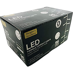 LED Twinkle Compact Lights 10.8Ft Warm White w Clear Strand Battery Operated 8 Function Remote Control
