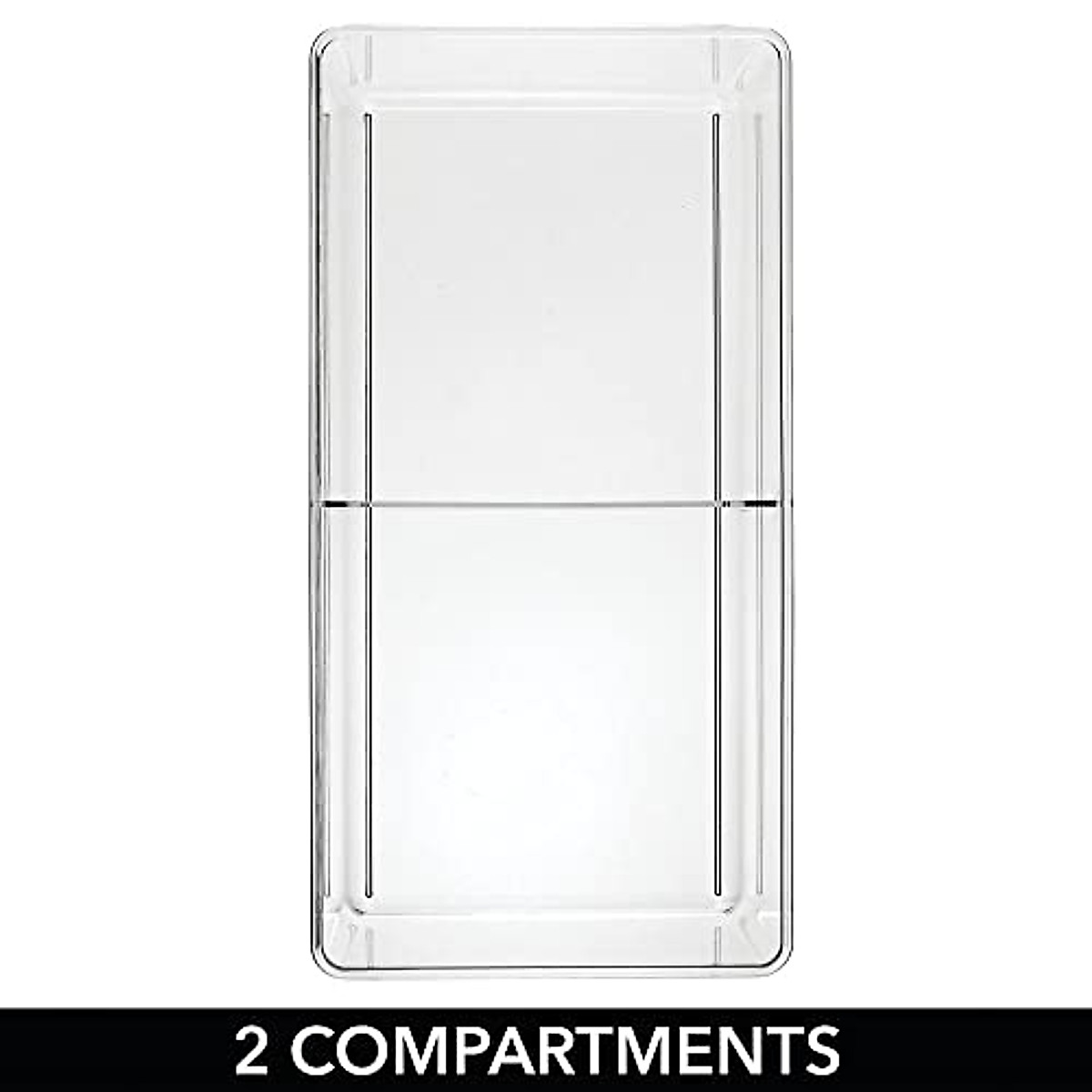 mDesign Plastic 2 Compartment Divided Drawer and Closet Storage Bin - Organizer for Scarves, Socks, Bras, and Underwear - Dress Drawer Organizer, Shelf Organization -2 Pack - Clear