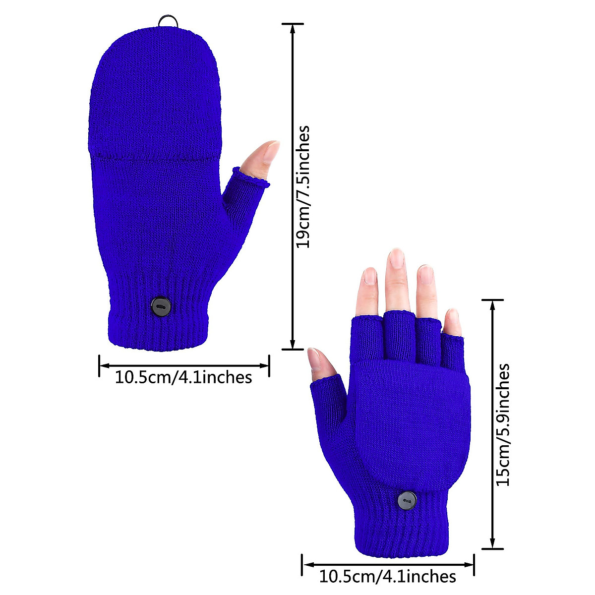 SATINIOR 6 Pairs Women Convertible Gloves Winter Flip Fingerless Mittens Thick Knitted Half Finger Gloves with Cover(Black, White, Gray, Rose Red, Red, Royal Blue)