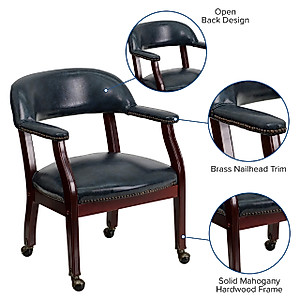 Flash Furniture Sarah Navy Vinyl Luxurious Conference Chair with Accent Nail Trim and Casters