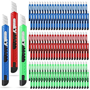 Lasnten 200 Pcs Box Cutter Utility Knife Small Retractable Knife 9mm Wide Snap off Blade Knife Plastic Compact Box Opener with Sliding Lock Tools for Home Office Arts Crafts, 3 Colors