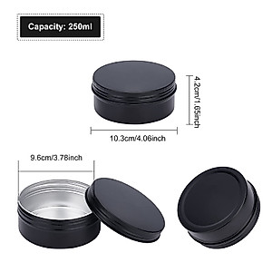 BENECREAT 5 Packs 8oz Matte Large Black Aluminum Tin Can Round Metal Tins with Screw Lid for Spices, Candies Tea and Chrismas Treat