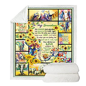 Onecmore Grandma Gifts Throw Blanket Grandma Christmas Birthday Gifts, Gifts for Grandma,Best Great Grandma Gifts,Nana Mothers Day Flannel Bed Sofa Blanket,Sunflower Elephant Throw Blanke