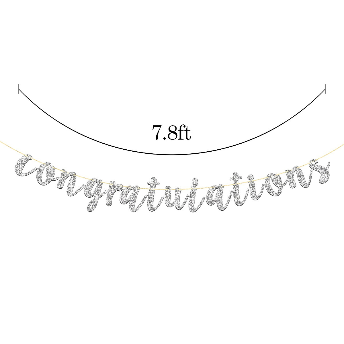 Silver Glitter Congratulations Banner for Wedding, Anniversary, Graduation, Congrats Master Bunting, Retirement Party Decorations Supplies