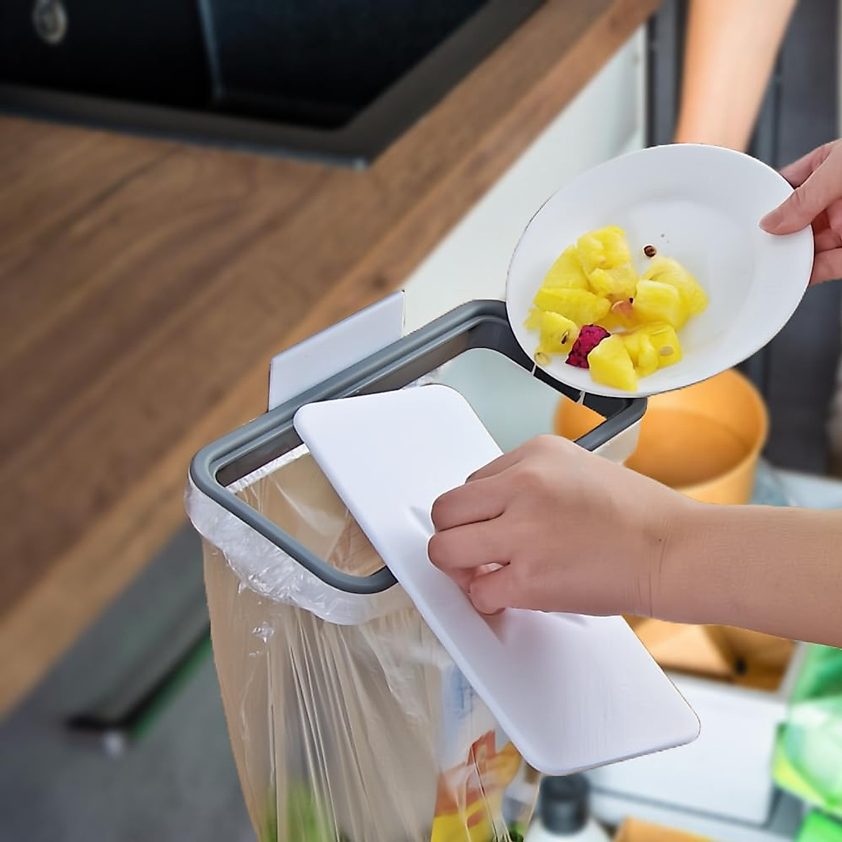 Garbage Bag Holder Kitchen Cupboard Hanging Garbage Bag Trash Can Waste Garbage Bin Rack Holder Kitchen Tools Kitchen Supplies Garbage Storage Rack Can with Lid