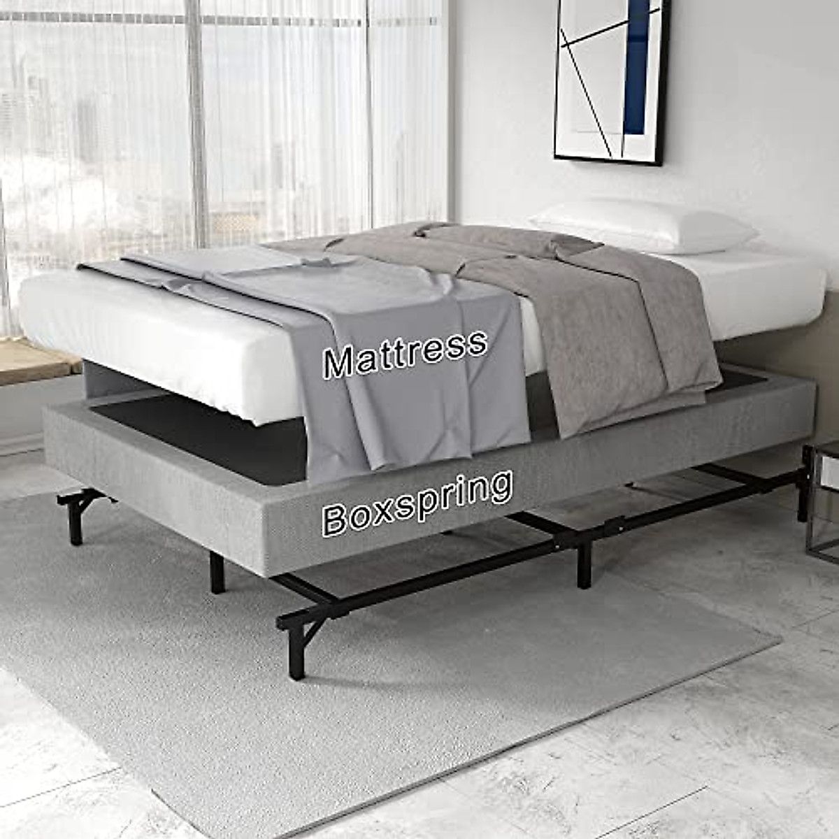 ctbsme Queen Bed Frame,Sturdy Platform Bed Frame Queen Size（60 * 79.5 * 7）,9-Legs Supprt Base for Box Spring and Metal Mattress Set 4000lbs Easy Assembly Tool-Free,Black