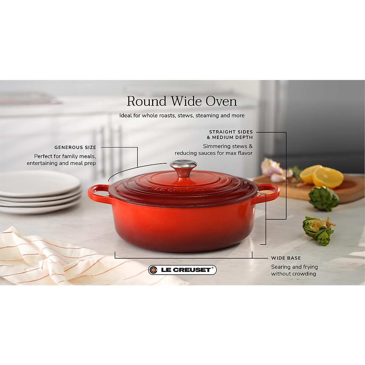 Le Creuset Enameled Cast Iron Signature Round Wide Dutch Oven, 6.75 qt., Oyster