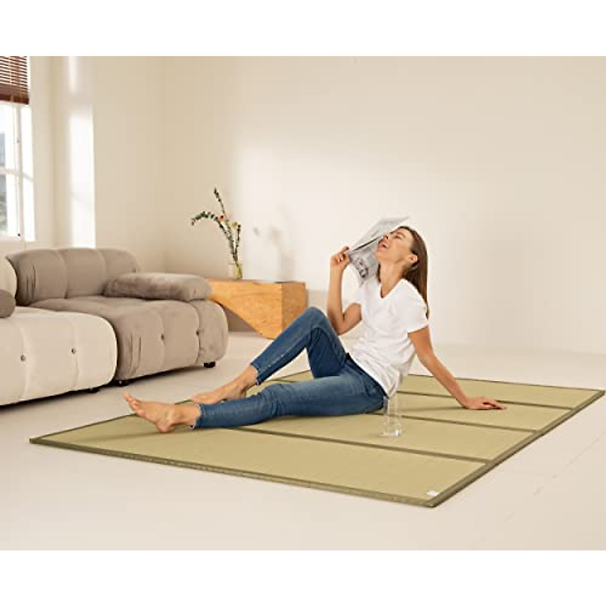 MustMat Tatami Mat Rush Grass Tatami Mattress Japanese Traditional Foldable (queen-61 x78)