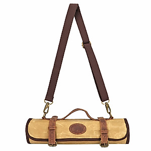 TOURBON Waxed Canvas Chef Knife Set Holder with 23 Slots and Zipper Pouch, Knives Roll Storage Bag with Removable Shoulder Strap and Leather Handle Strap