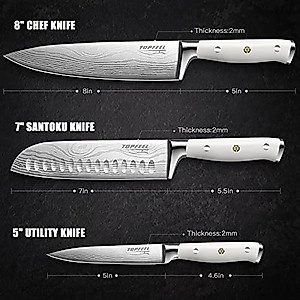 Topfeel Professional Chef Knife Set German Carbon Stainless Steel Kitchen Knives, 3PCS Ultra Sharp Japanese White Knives Set for Kitchen with Ergonomic Handle for Home or Restaurant…