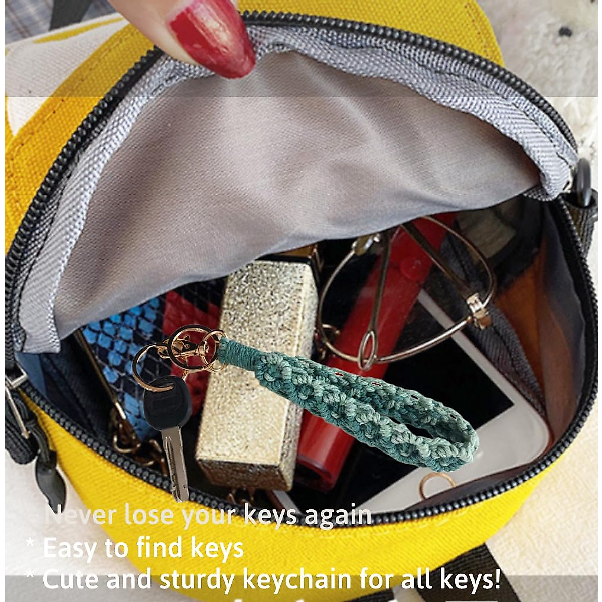 LOLAHA Macrame Keychain Wristlet Key Chain Boho Keychains for Women Cute Keychain Keyring Wrist Lanyard For Keys Car Keys Wrist Keychain Wristlet Strap Teal Keychain Accessories