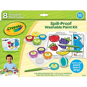 Crayola Spill Proof Paint Set (8ct), Washable Toddler Paint Kit, with Activity Pages, Kids Paint Brushes, Paint Pots, Ages 3+