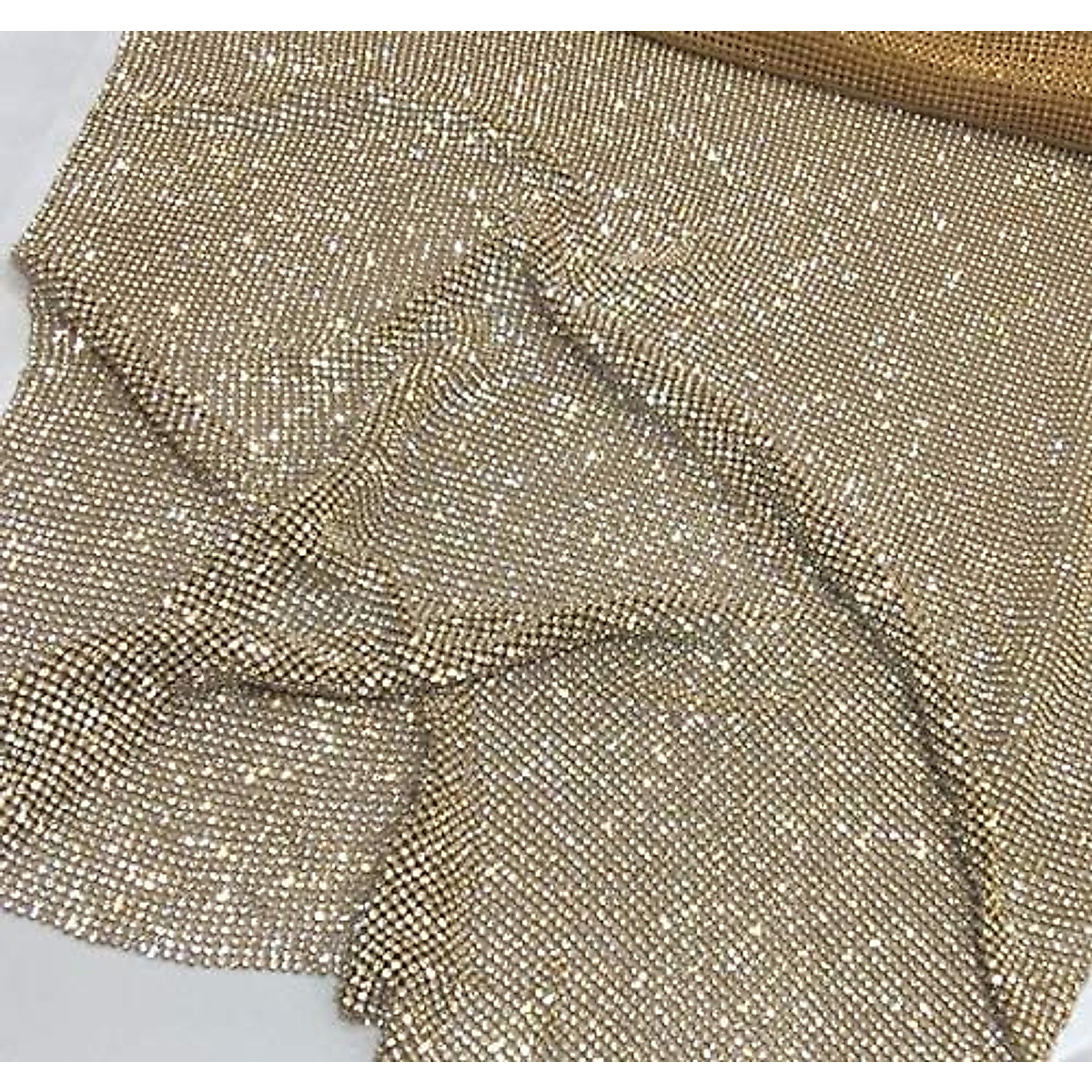 Creativesugar Craft Material Metal Sequin Mesh Fabric Cuttable for Clothing Bag Making Party Shoes Decorations (Gold Rhinestones)