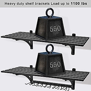 Dolibest 2PCS 16''x 38'' Heavy Duty Wall Mount Garage Shelf, Sturdy Garage Wall Shelving with Power Tool Storage, Wall Mounted Garage Storage Rack, Metal Floating Wall Shelves, Power Tool Storage