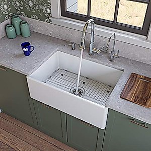 ALFI brand AB510 30-Inch Contemporary Smooth Fireclay Farmhouse Kitchen Sink, White