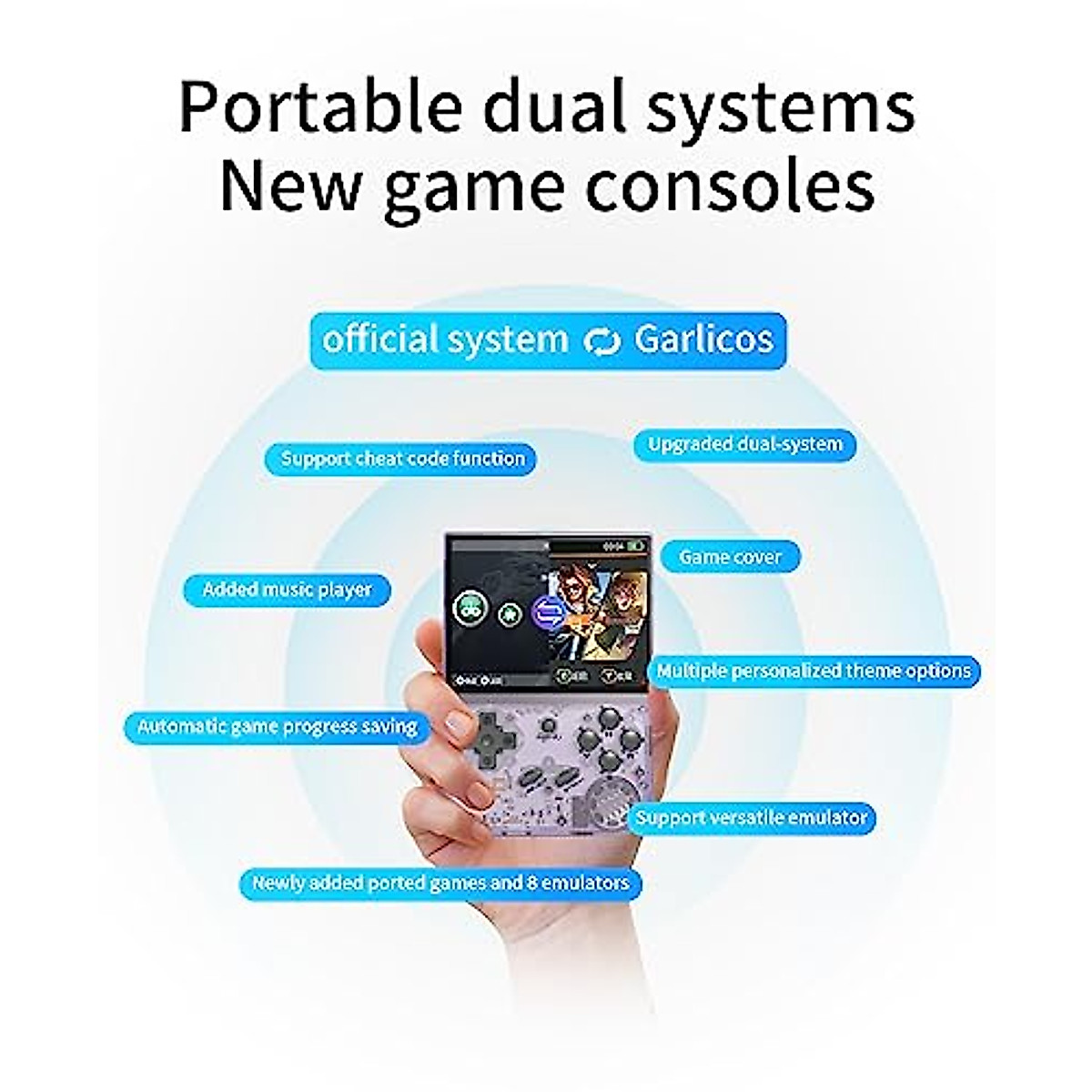 RG35XX Handheld Game Console , Dual System Linux+GarlicOS 3.5 Inch IPS Screen Built-in 64G TF Card 6831 Classic Games Support HDMI TV Output with Portable Bag (Transparent Purple)