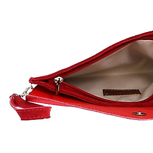 Girly Handbags Womens Italian Suede Leather Envelope Clutch Bag (Red)