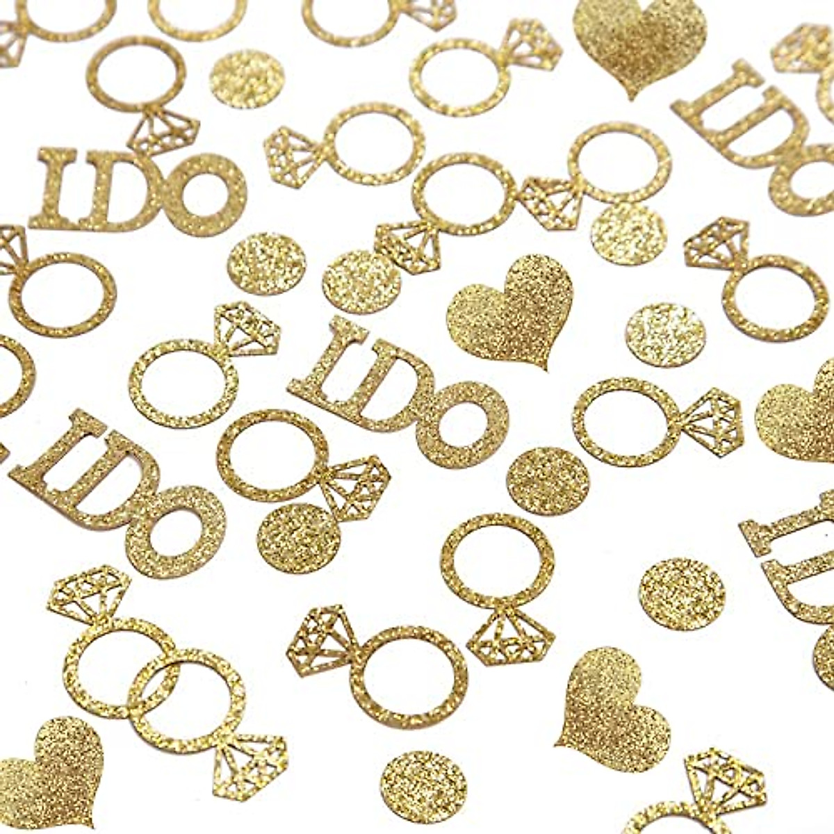 Gold Wedding Table Confetti, Bachelorette Engagement Party Decorations, Glitter Paper Diamond Ring,I Do and Hearts Confetti Scatter for Bridal Shower Decor 1.18 inch,1.18 inch,1.57 inch,0.59 inch