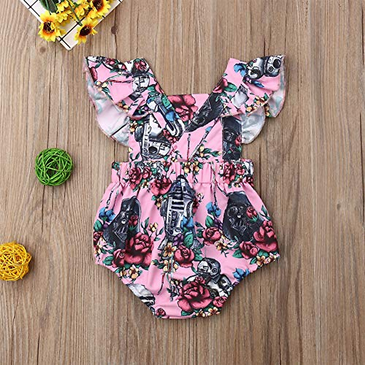 Axupico Baby Girl Romper Clothes Newborn One Piece Romper Floral Sleeveless Backless Ruffle Sleeve Princess Summer Clothes (Pink, 6-9Months)