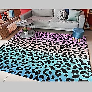 ALAZA Pink Blue Leopard Print Non Slip Area Rug 4' x 5' for Living Dinning Room Bedroom Kitchen Hallway Office Modern Home Decorative