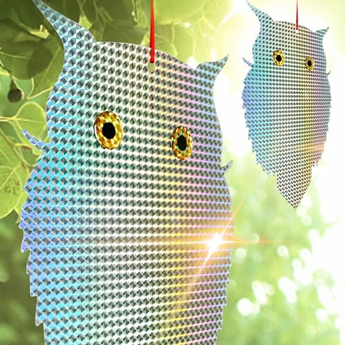 OFFO Owl Decoy to Scare Birds Away (No Bells) Bird Deterrent Device for Woodpecker Pigeon 2 Pcs Plastic Hanging Outdoors Reflective Keep Birds Away Home and Garden