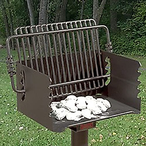 Pilot Rock Q-20 B2 Single Commercial Grade Embedded Reinforced 20 Inch Steel Park Style Swiveling Galvanized Charcoal Grill with Painted Finish, Black