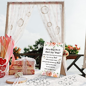 Kathfly Put a Ring on It Bridal Shower Games with 100 Bridal Shower Rings Wedding Shower Games Engagement Party Games Not Say Bride Rules Cards Bridal Shower Decorations for Guest Bridal Shower Favors