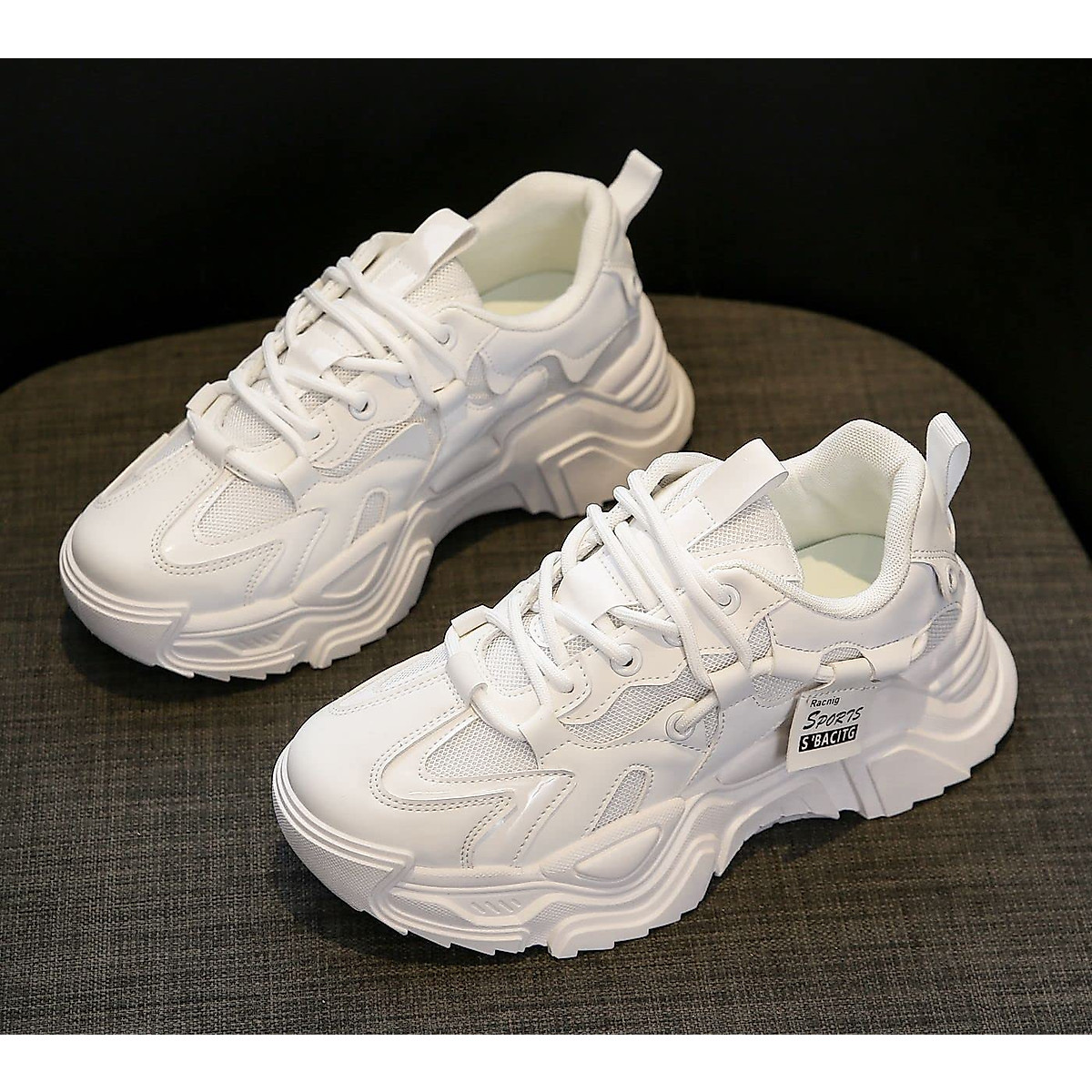 VV87 Women's Fashion Sport Breathable Mesh Platform Sneakers Casual Running Walking Shoes Size 8.5 White