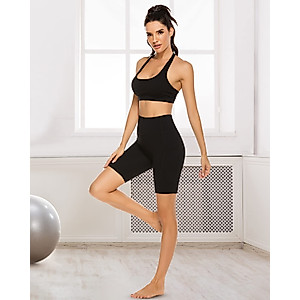 Stelle Womens High Waist Biker Cycling Fitness Gym Running Volleyball Workout Yoga Shorts (Medium, 8'' Black)