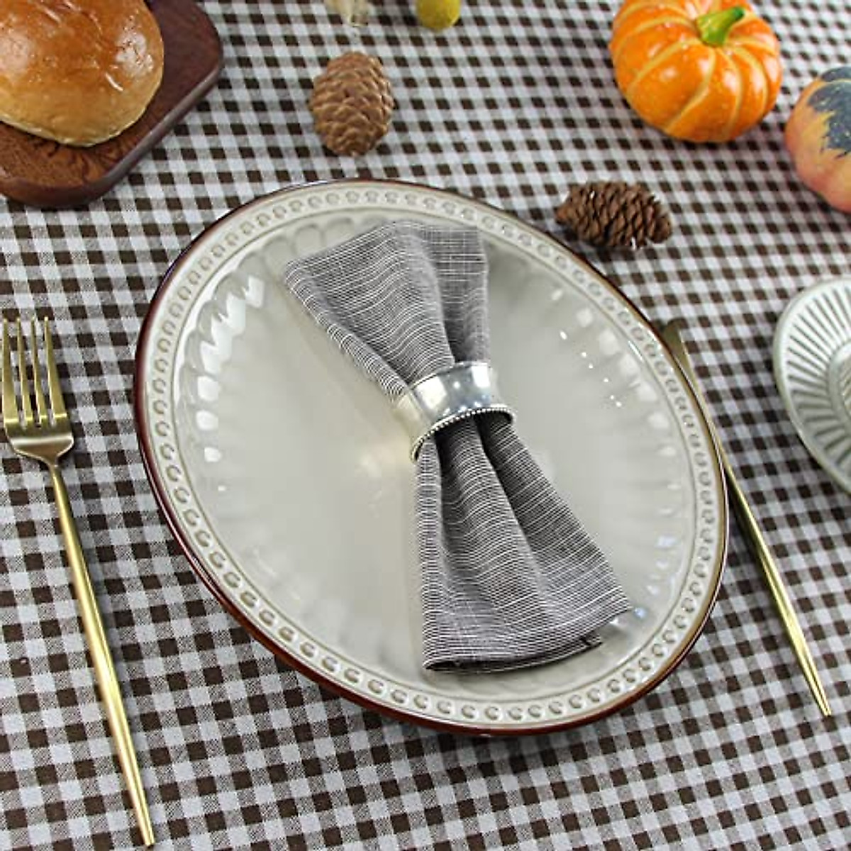 INFEI Vintage Grain Cotton Linen Blended Dinner Cloth Napkins - Set of 12 (17 x 17 inches) - for Events & Home Use (Brown)