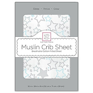 SwaddleDesigns Softest Cotton Muslin Fitted Crib Sheet/Toddler Sheet for Baby Boy & Girl, Blue & Sterling Starshine
