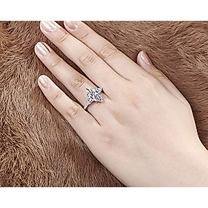 AINUOSHI Rhodium Plated 925 Sterling Silver Marquise Solitaire Cubic Zirconia CZ 3-Stone Anniversary Engagement Wedding Ring (6.5)